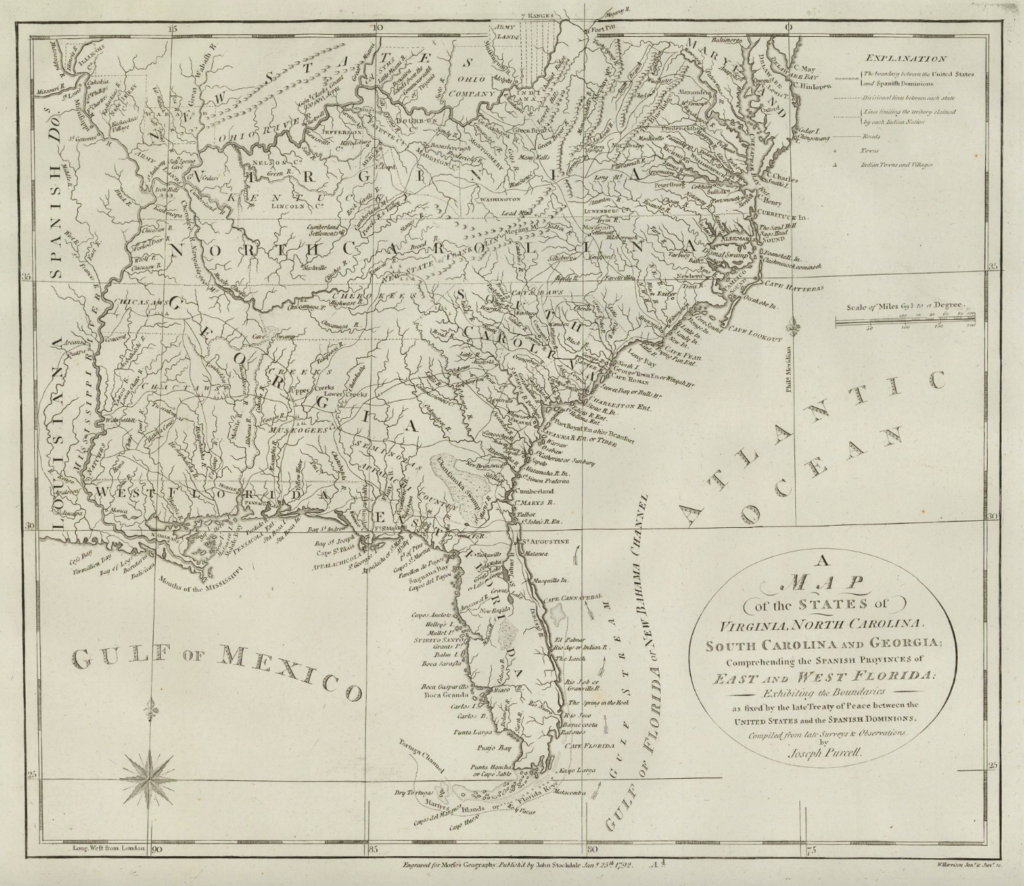 Geneva edition of Purcell's map of SE USA. - North Carolina Map Blog